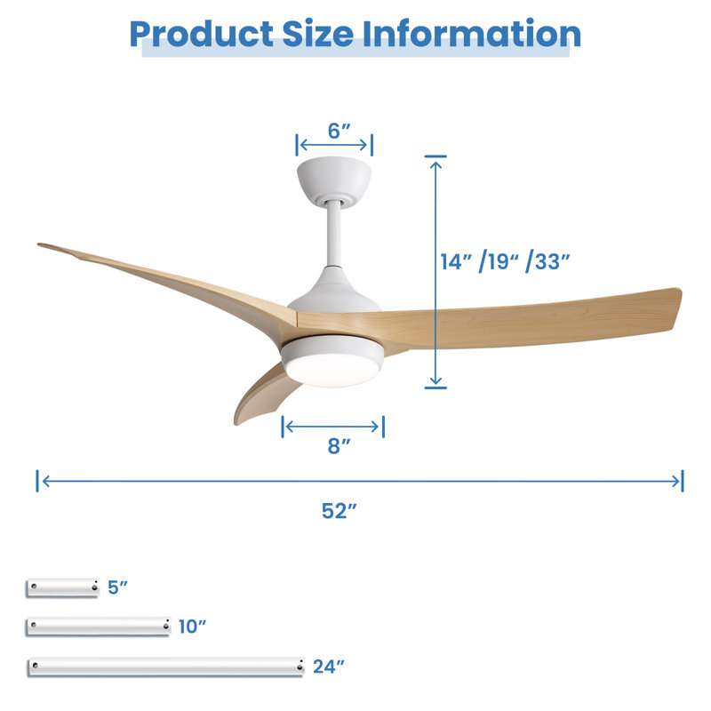 George Oliver Nicola 52" 3-Blade Standard Ceiling Fan With Remote and Led Light & Reviews | Wayfair